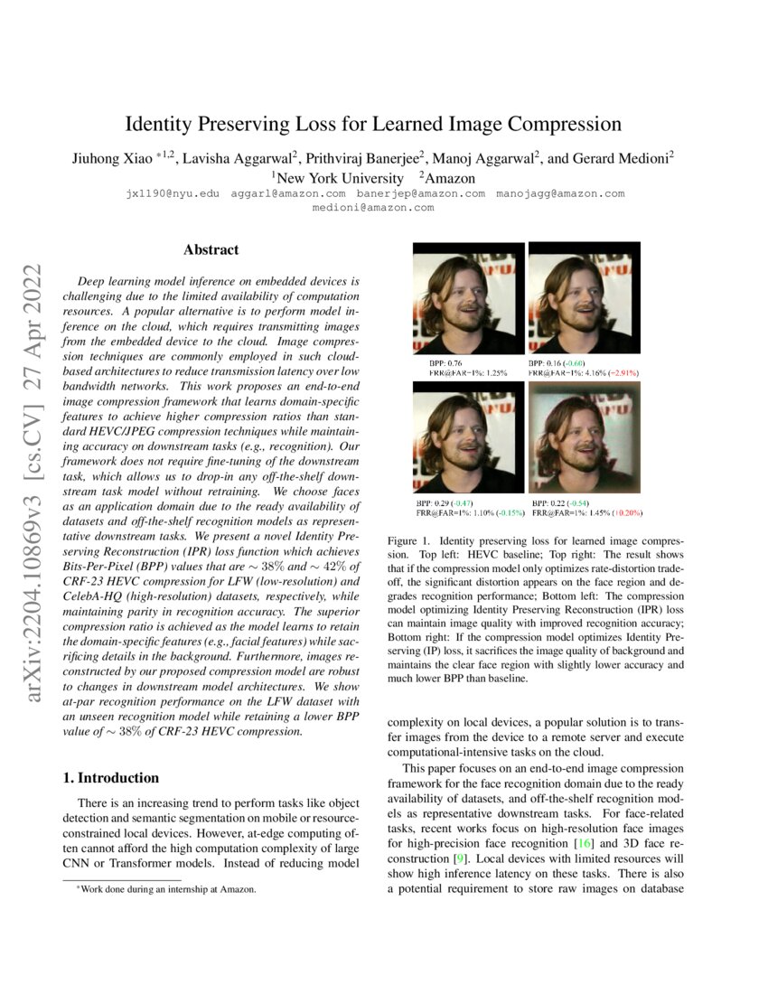 Identity Preserving Loss for Learned Image Compression | DeepAI