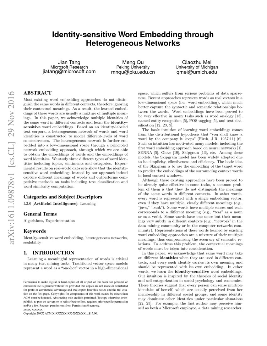 Identity-sensitive Word Embedding through Heterogeneous Networks | DeepAI