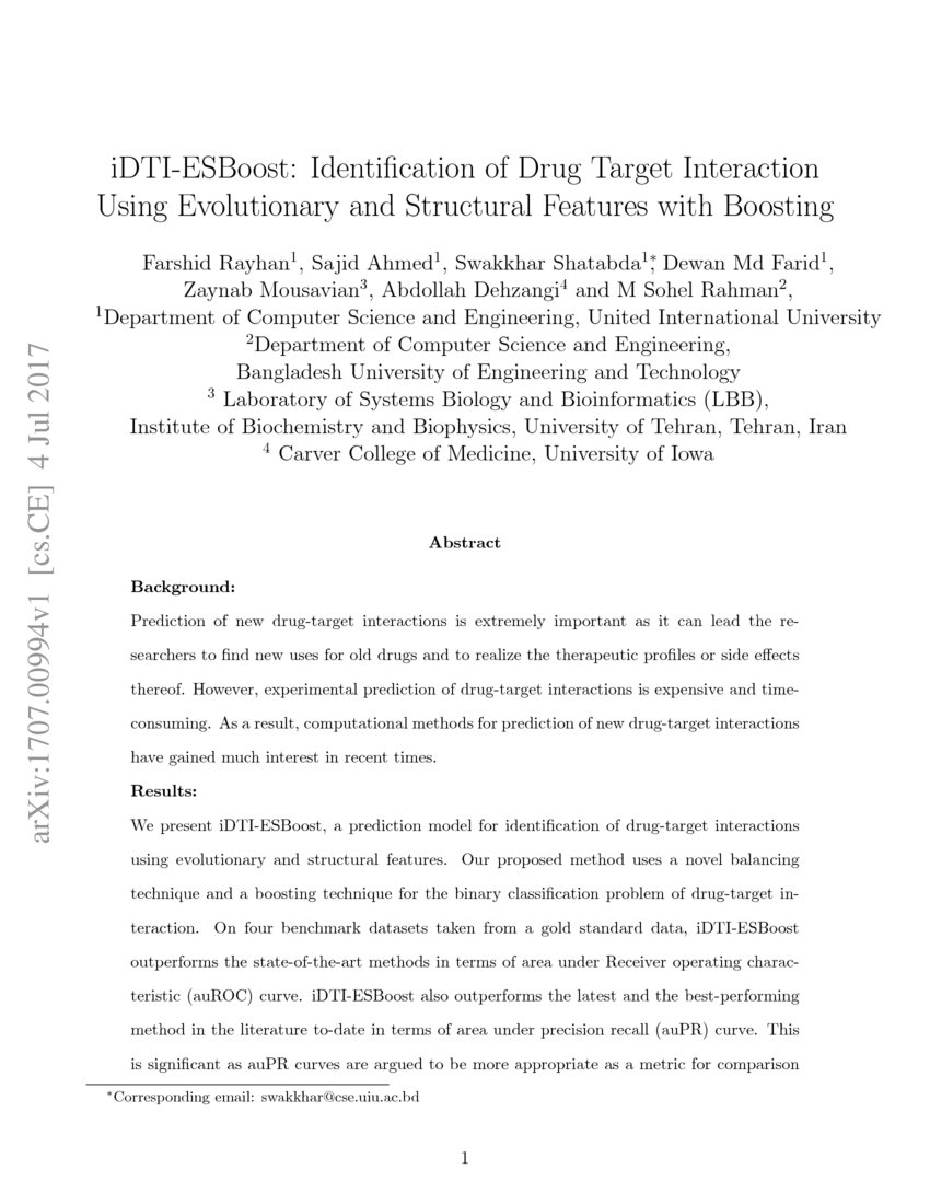 iDTI-ESBoost: Identification of Drug Target Interaction Using ...