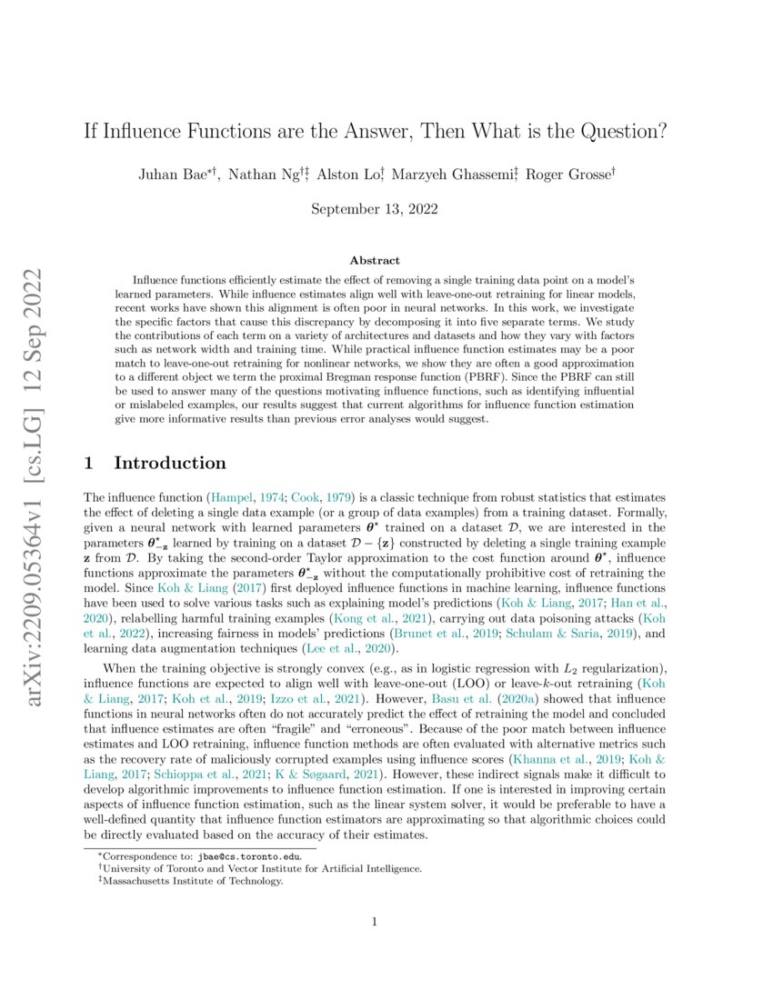 If Influence Functions are the Answer, Then What is the Question? | DeepAI