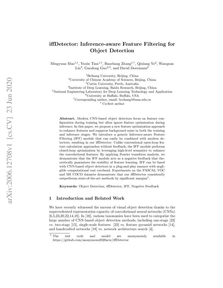 iffDetector: Inference-aware Feature Filtering for Object Detection | DeepAI