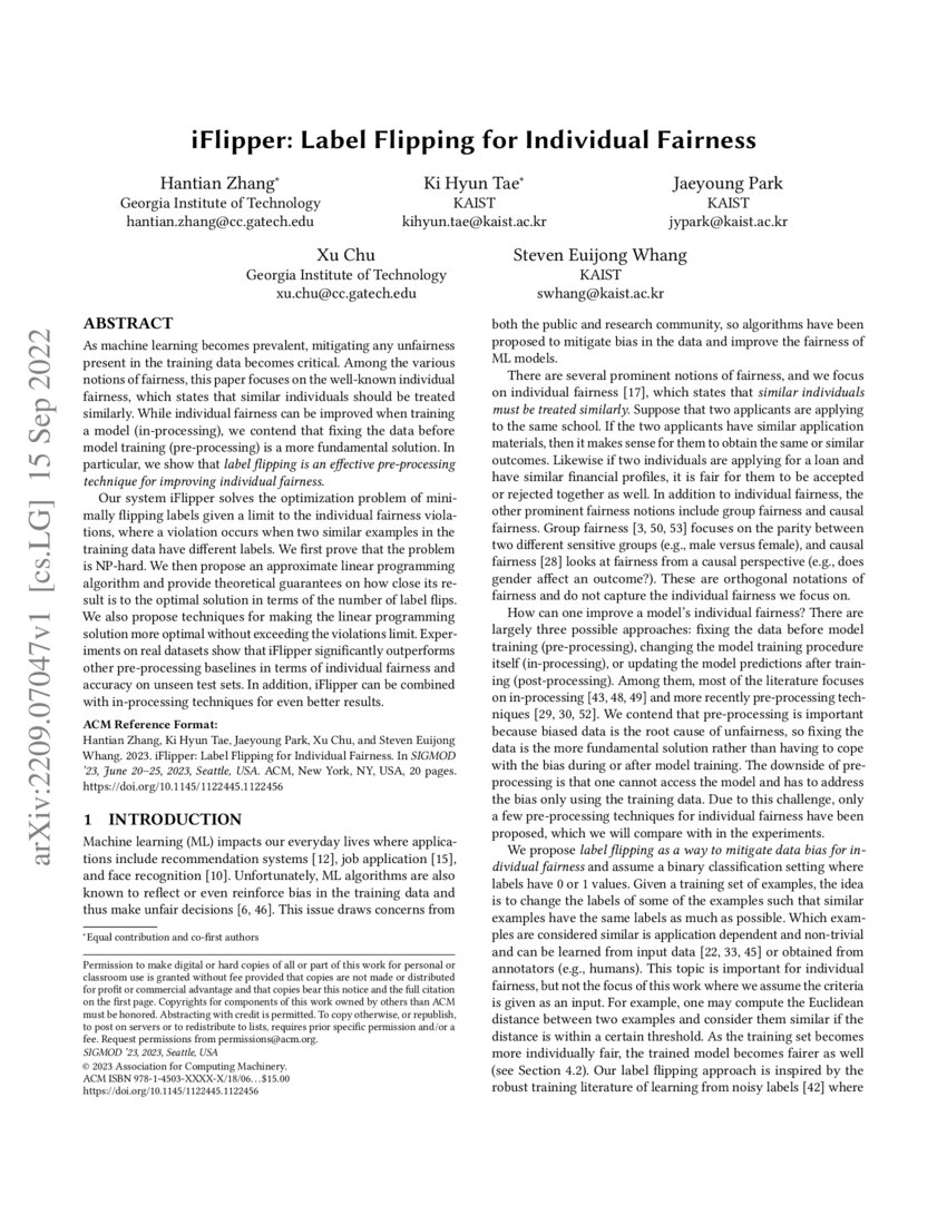 iFlipper: Label Flipping for Individual Fairness | DeepAI