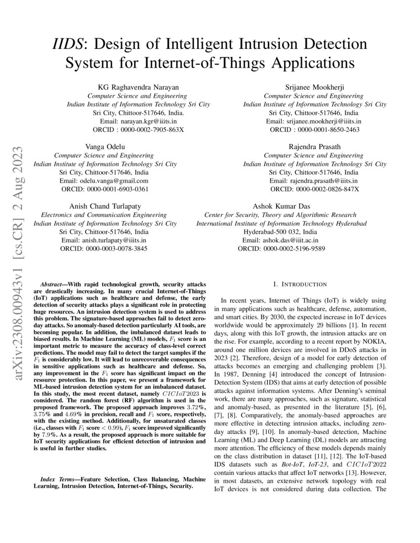 Iids Design Of Intelligent Intrusion Detection System For Internet Of