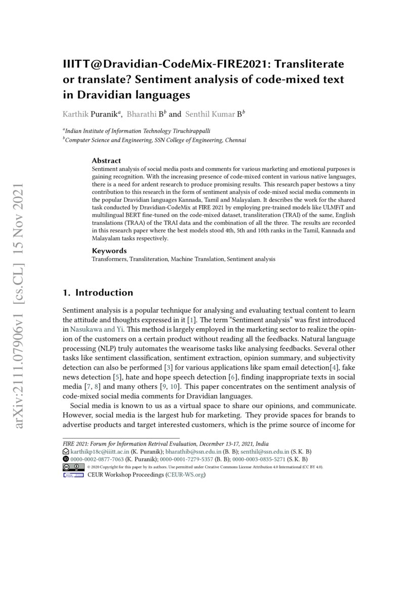 Iiittdravidian Codemix Fire2021 Transliterate Or Translate Sentiment Analysis Of Code Mixed 