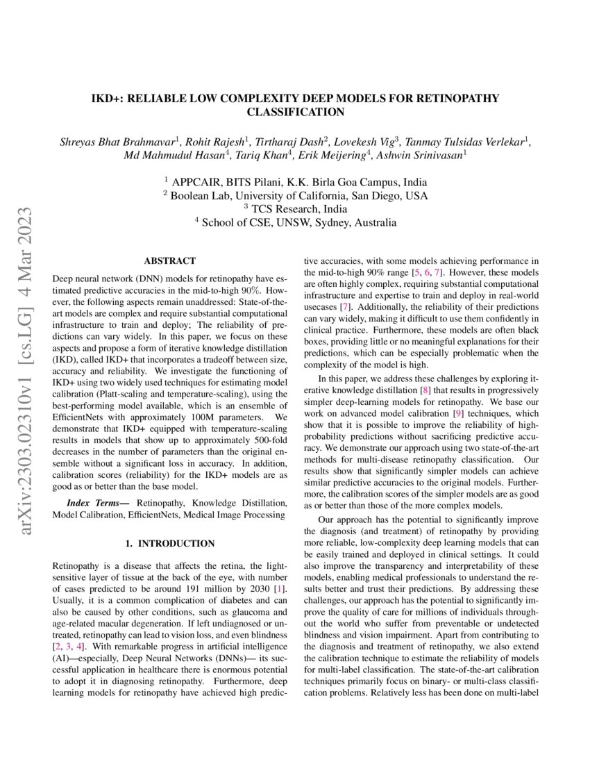 IKD+: Reliable Low Complexity Deep Models For Retinopathy ... IKD+: Reliable Low Complexity Deep Models For Retinopathy ...