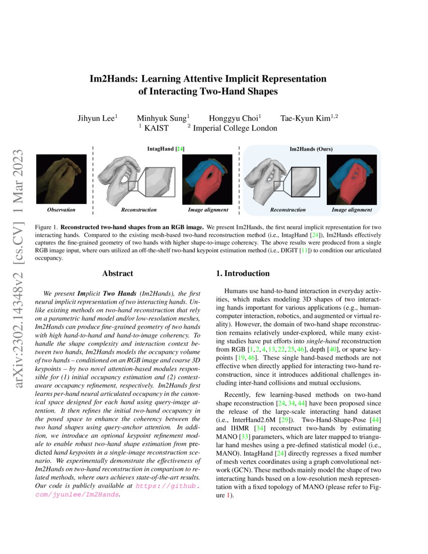 Im2hands Learning Attentive Implicit Representation Of Interacting Two Hand Shapes Deepai 