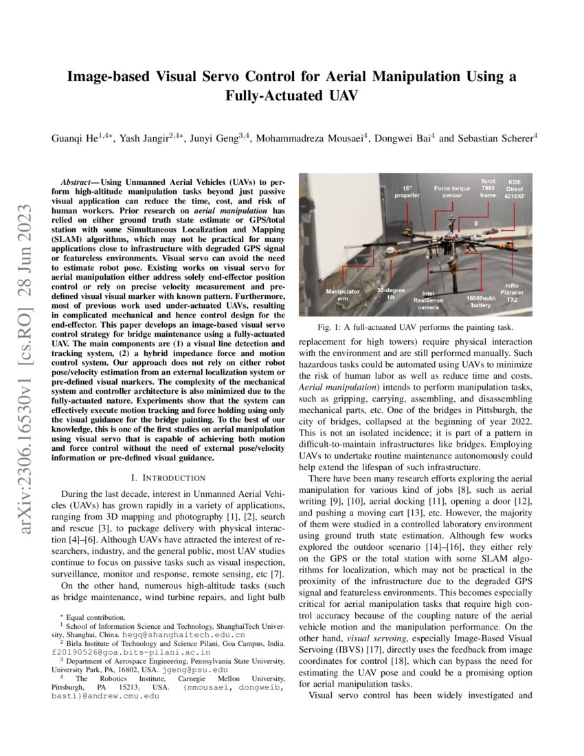 Image-based Visual Servo Control for Aerial Manipulation Using a Fully ... Image-based Visual Servo Control for Aerial Manipulation Using a Fully ...