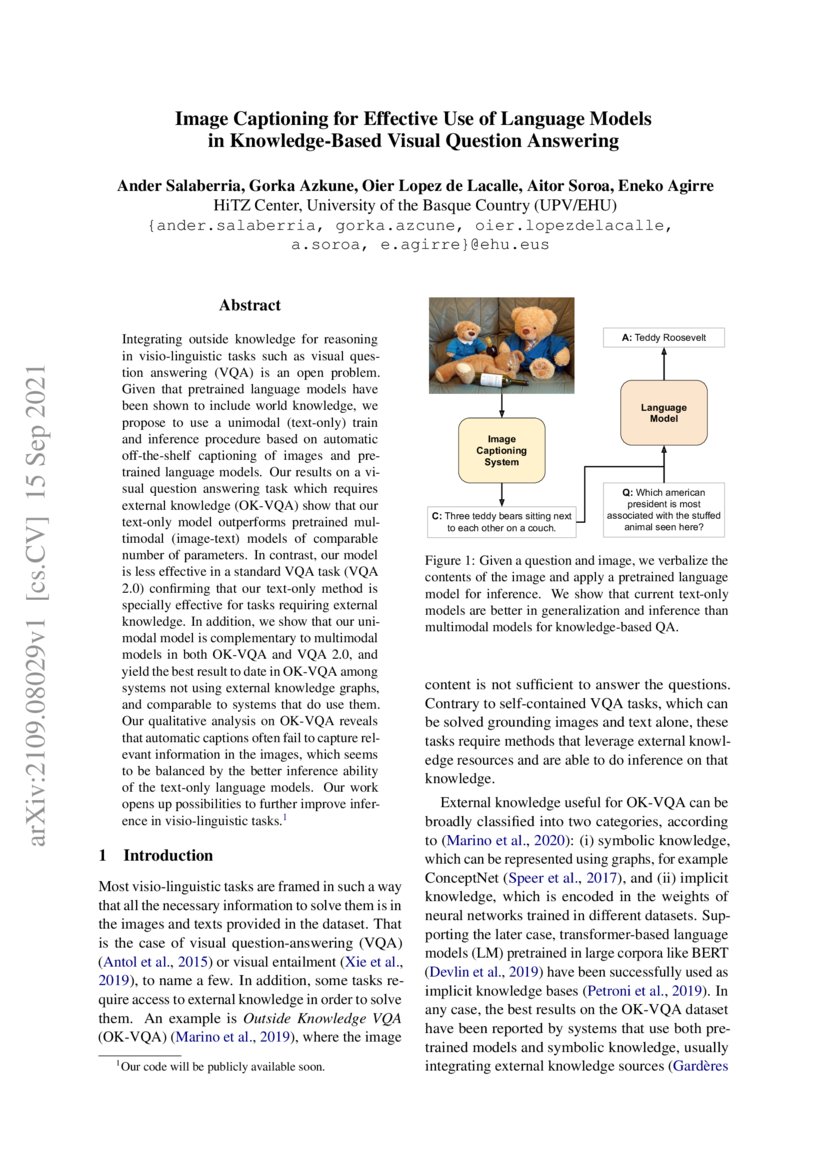 Image Captioning for Effective Use of Language Models in Knowledge-Based Visual Question ...