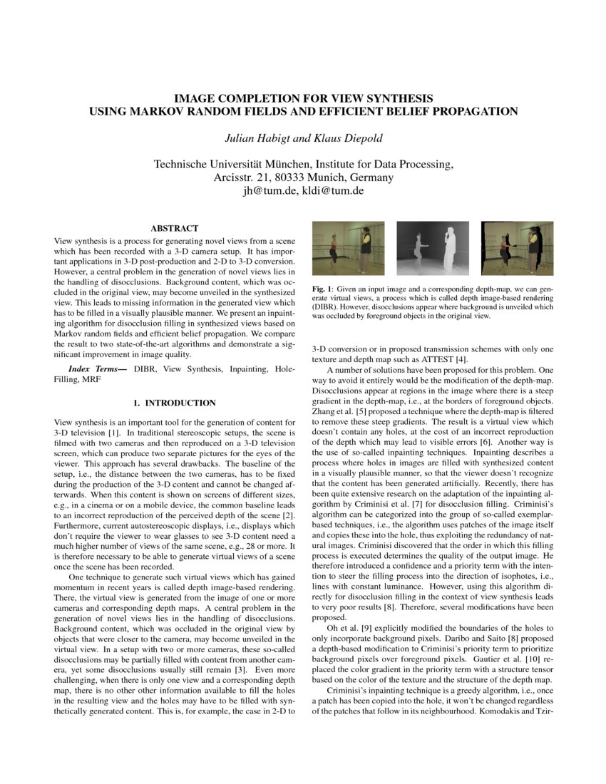 Image Completion for View Synthesis Using Markov Random Fields and ... Image Completion for View Synthesis Using Markov Random Fields and ...