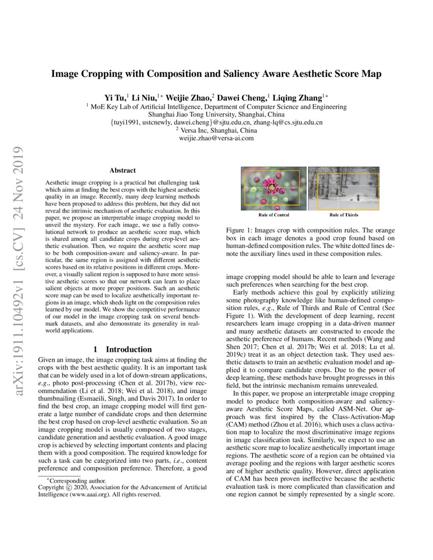Image Cropping with Composition and Saliency Aware Aesthetic Score Map | DeepAI
