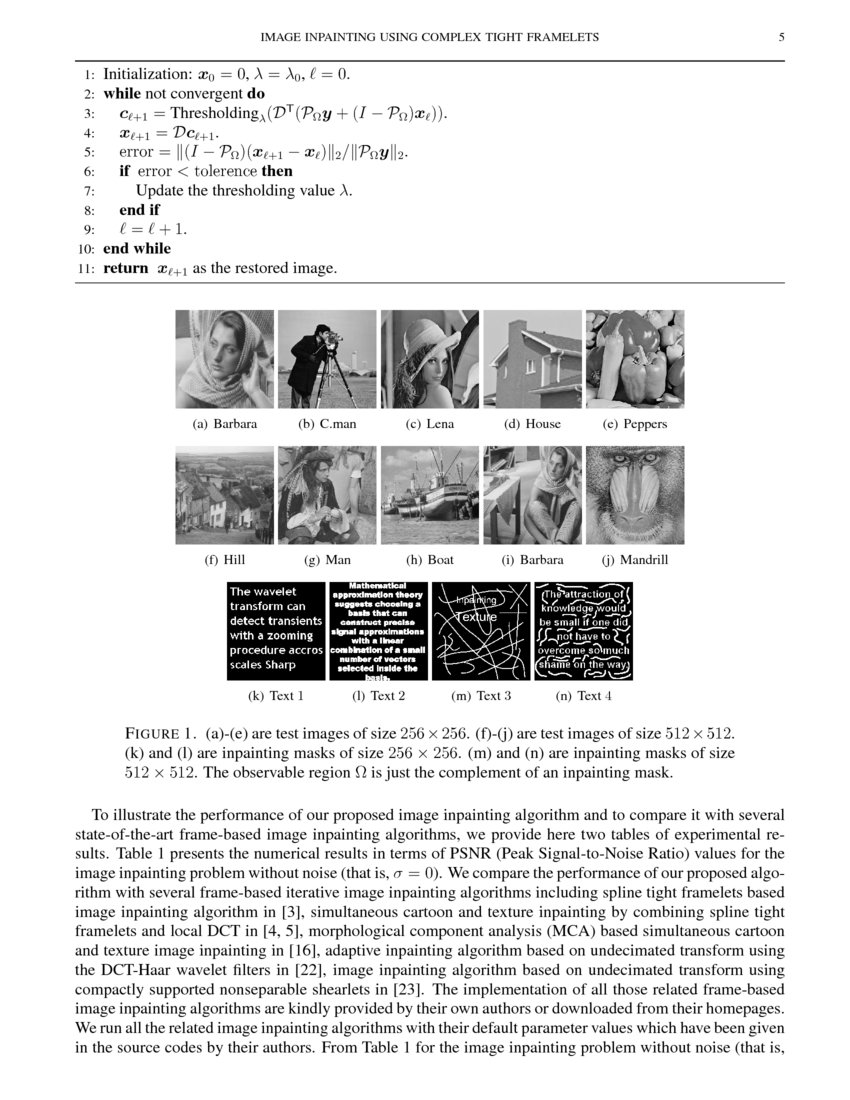 Image Inpainting Using Directional Tensor Product Complex Tight ...