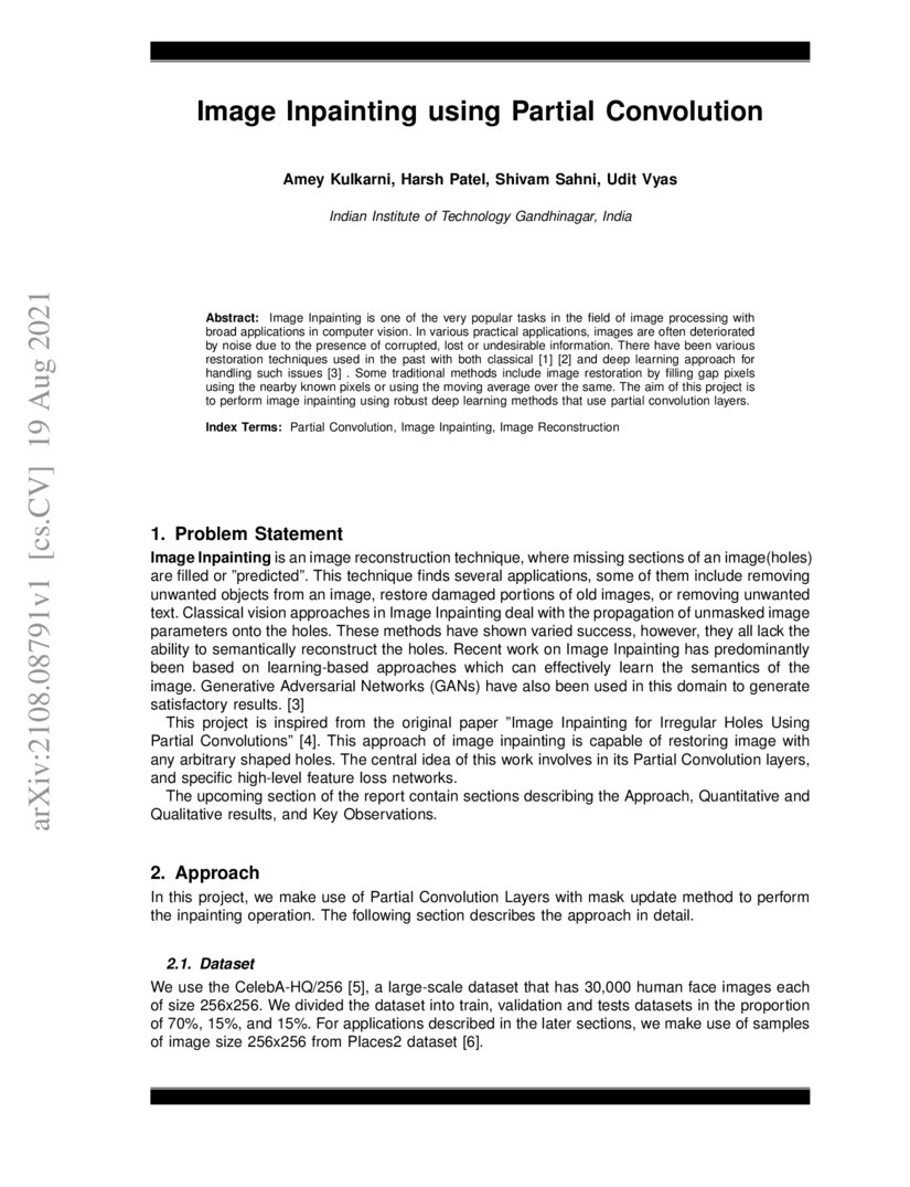 Image Inpainting using Partial Convolution | DeepAI