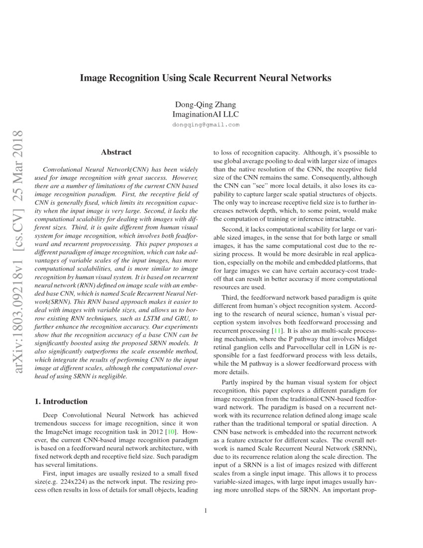 Image Recognition Using Scale Recurrent Neural Networks | DeepAI
