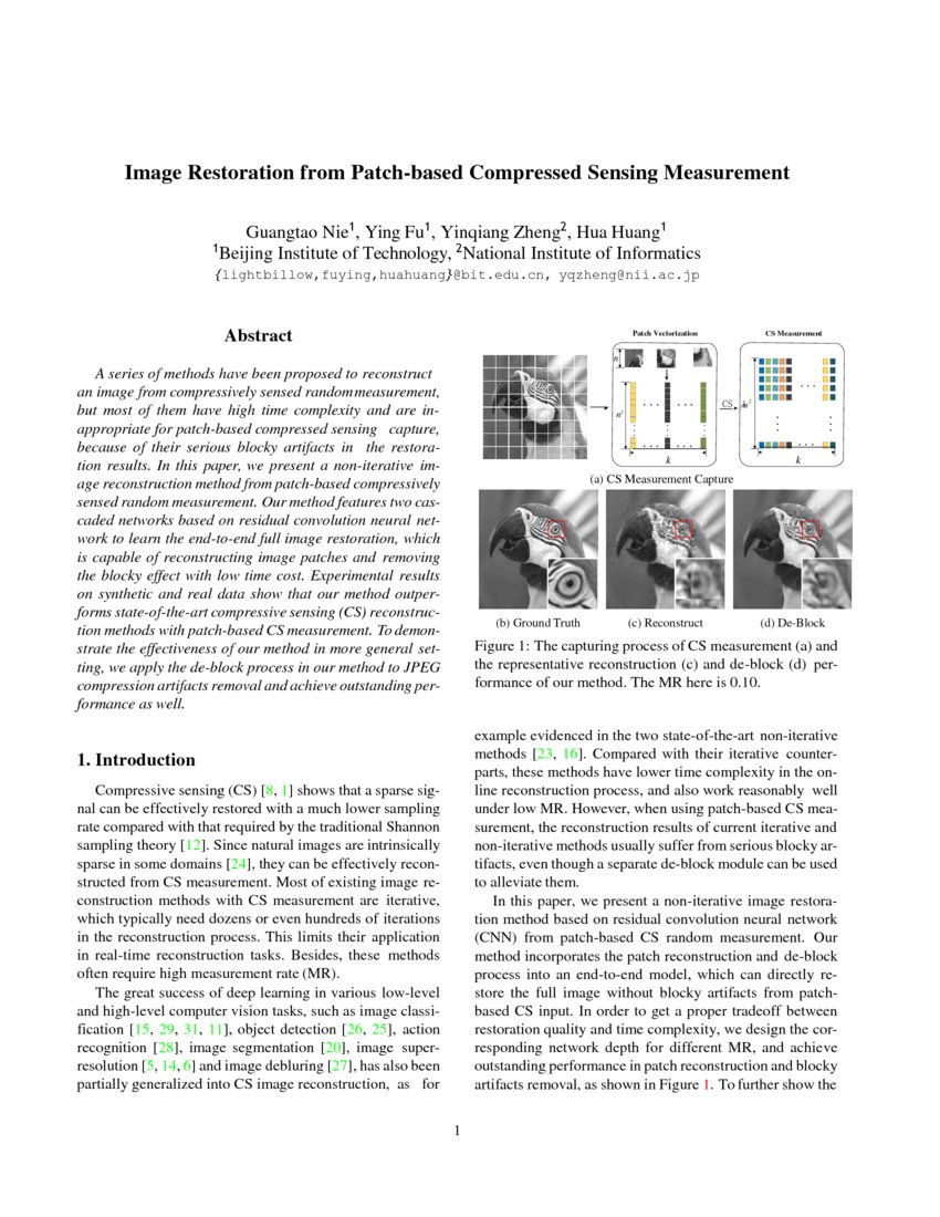 Image Restoration from Patch-based Compressed Sensing Measurement | DeepAI