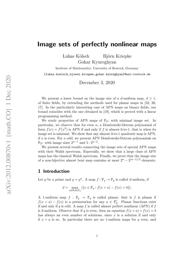 Image sets of perfectly nonlinear maps | DeepAI