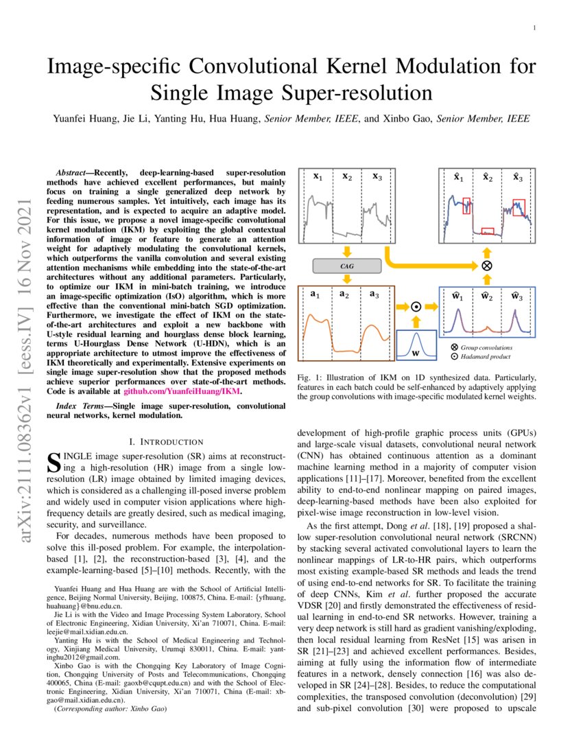 Image-specific Convolutional Kernel Modulation for Single Image Super-resolution | DeepAI
