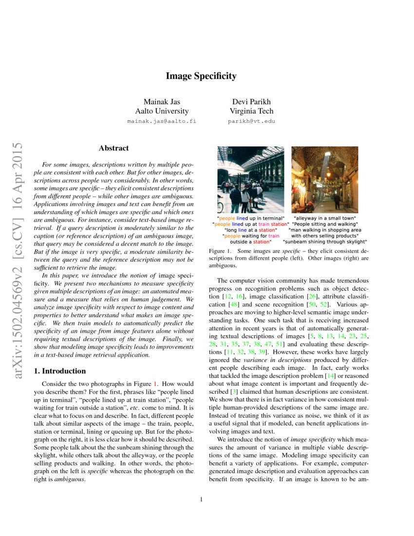 Image Specificity | DeepAI