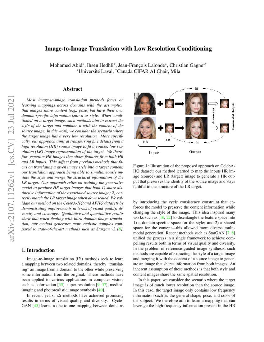 Image-to-Image Translation with Low Resolution Conditioning | DeepAI