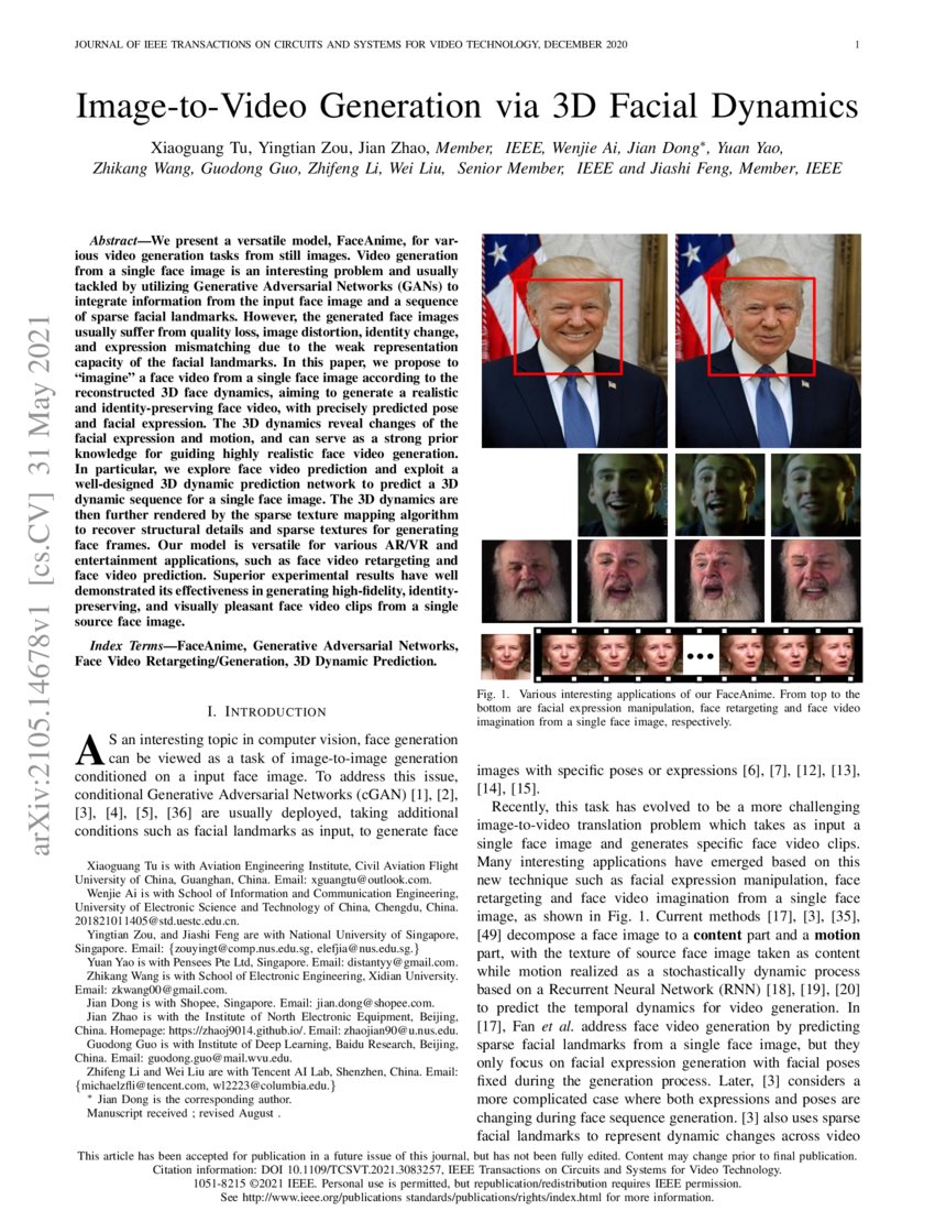 Image-to-Video Generation via 3D Facial Dynamics | DeepAI