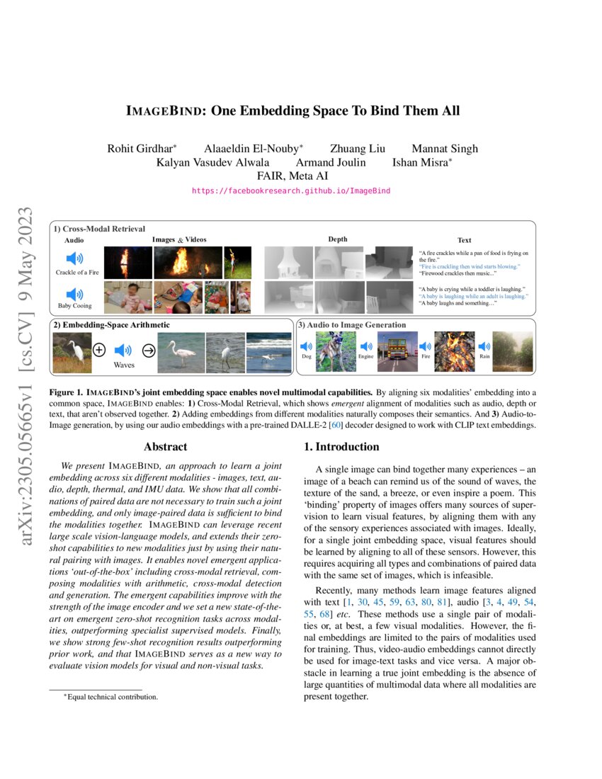 ImageBind: One Embedding Space To Bind Them All | DeepAI