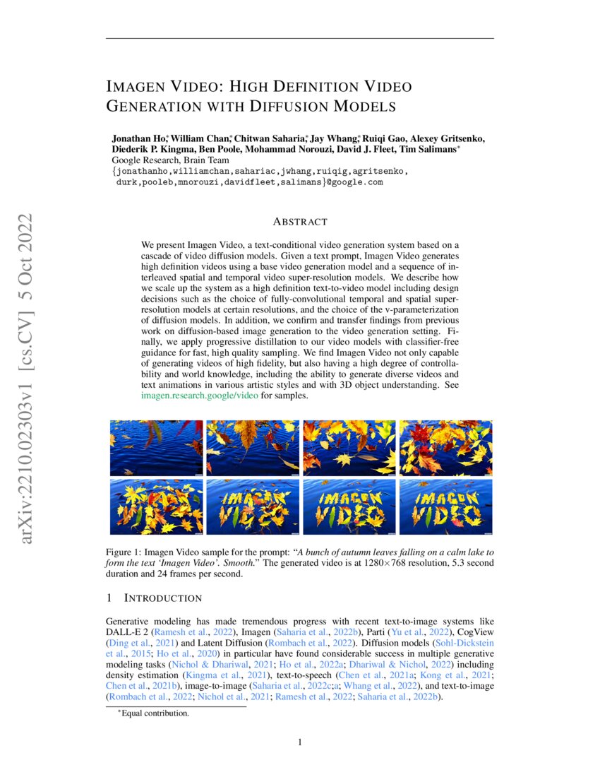 Imagen Video: High Definition Video Generation with Diffusion Models | DeepAI