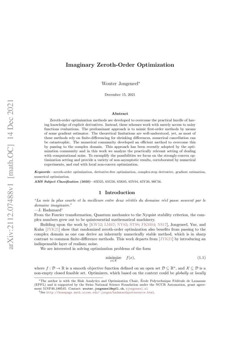 Imaginary Zeroth Order Optimization Deepai