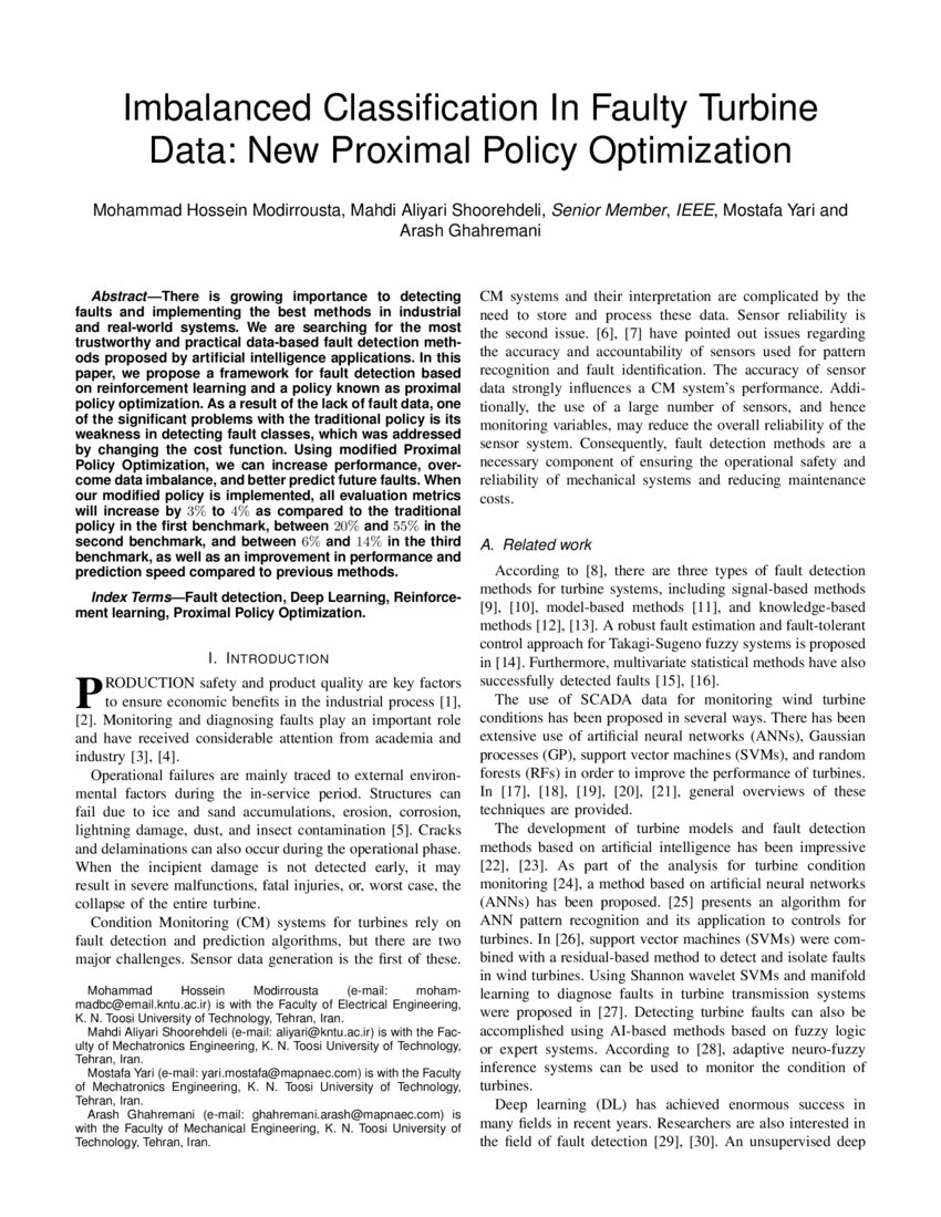 Imbalanced Classification In Faulty Turbine Data: New Proximal Policy ... Imbalanced Classification In Faulty Turbine Data: New Proximal Policy ...