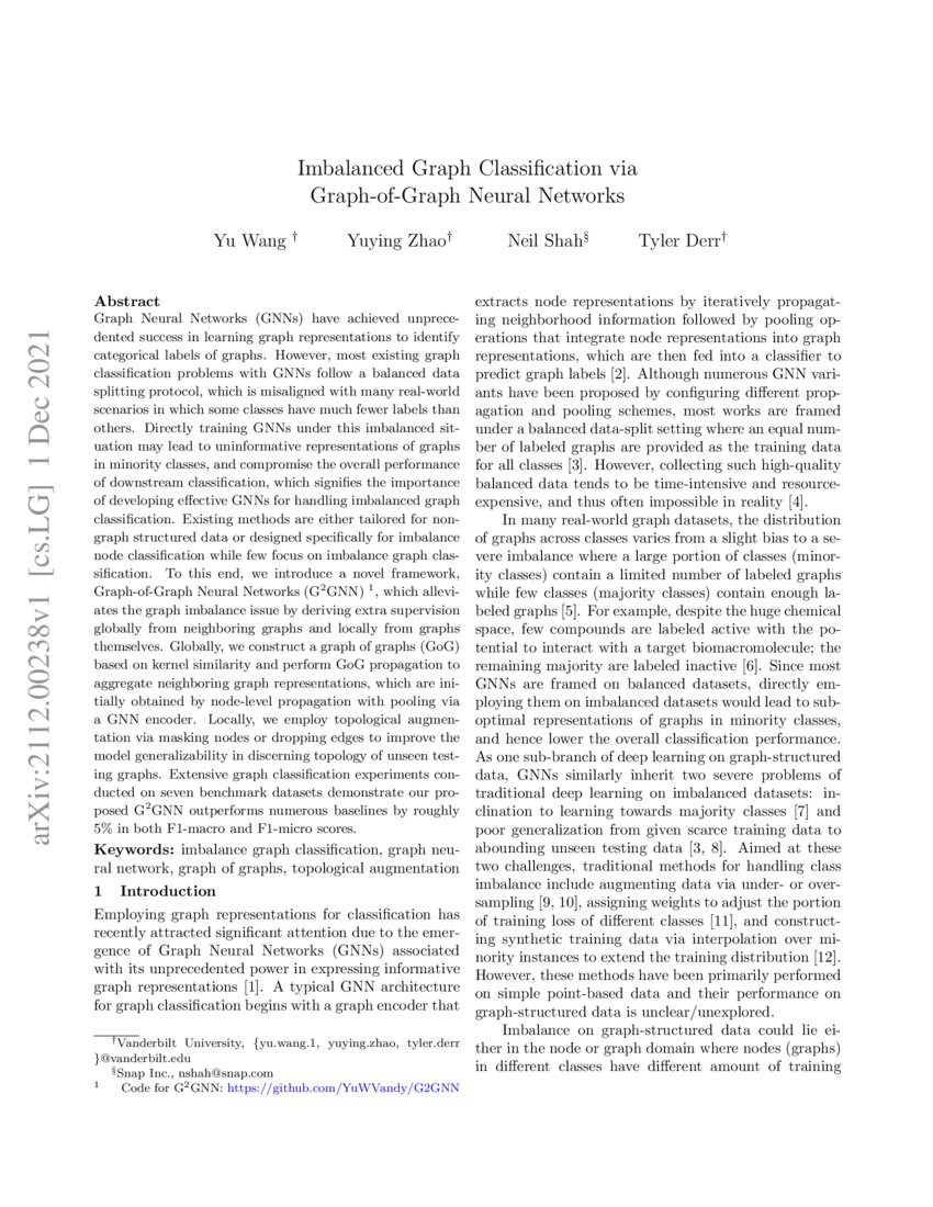 Imbalanced Graph Classification Via Graph Of Graph Neural Networks Deepai