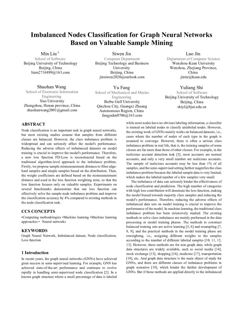 Imbalanced Nodes Classification for Graph Neural Networks Based on ... Imbalanced Nodes Classification for Graph Neural Networks Based on ...
