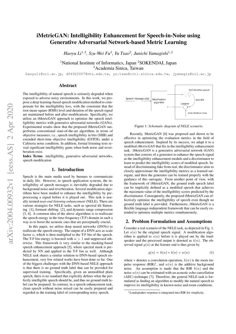 iMetricGAN: Intelligibility Enhancement for Speech-in-Noise using Generative Adversarial Network ...