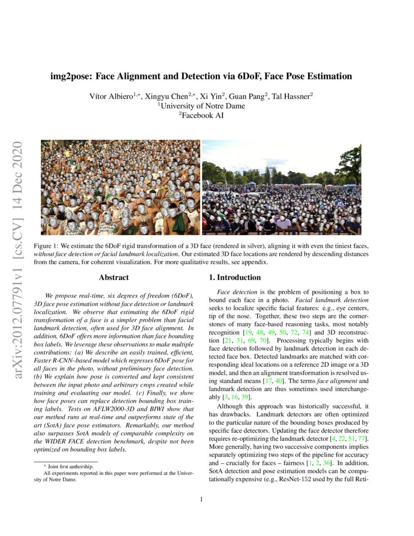 img2pose: Face Alignment and Detection via 6DoF, Face Pose Estimation | DeepAI