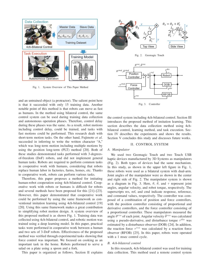 Imitation Learning for Human-robot Cooperation Using Bilateral Control ...
