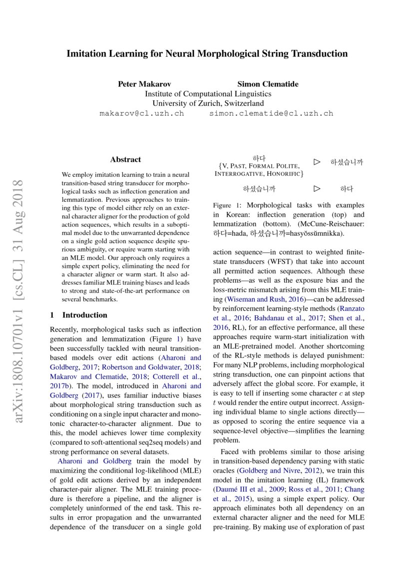 Imitation Learning for Neural Morphological String Transduction | DeepAI