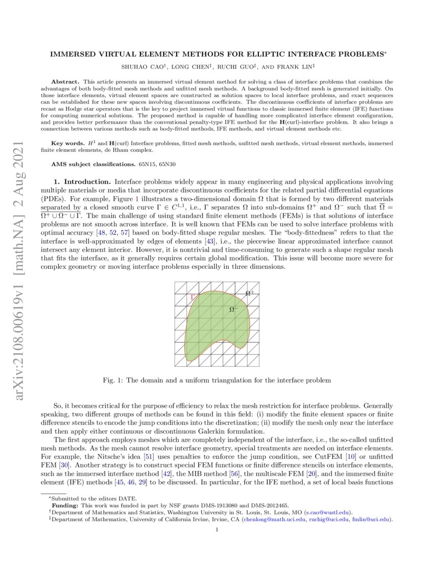 Immersed Virtual Element Methods For Elliptic Interface Problems Deepai 