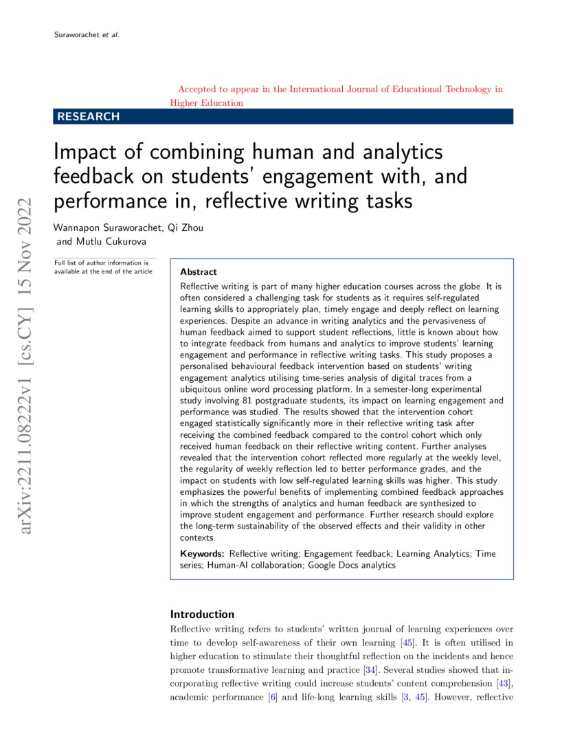 Impact of combining human and analytics feedback on students ...