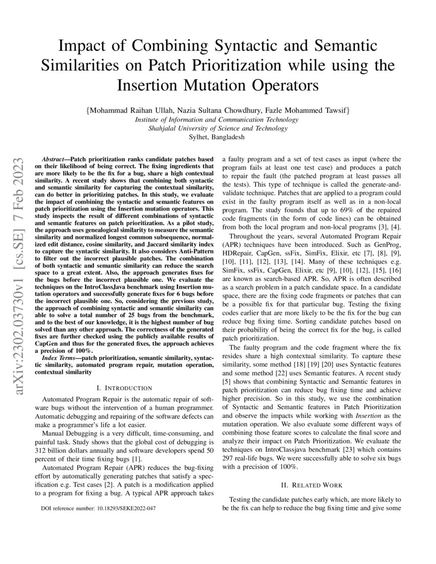 Impact Of Combining Syntactic And Semantic Similarities On Patch Prioritization While Using The