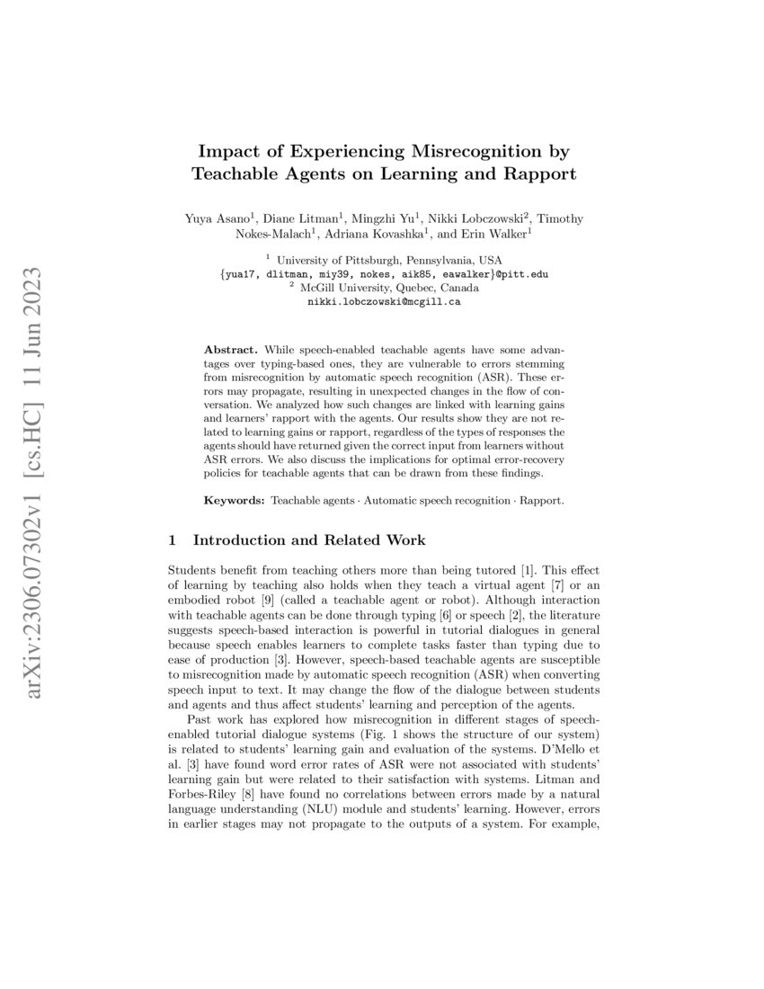 Impact of Experiencing Misrecognition by Teachable Agents on Learning ...