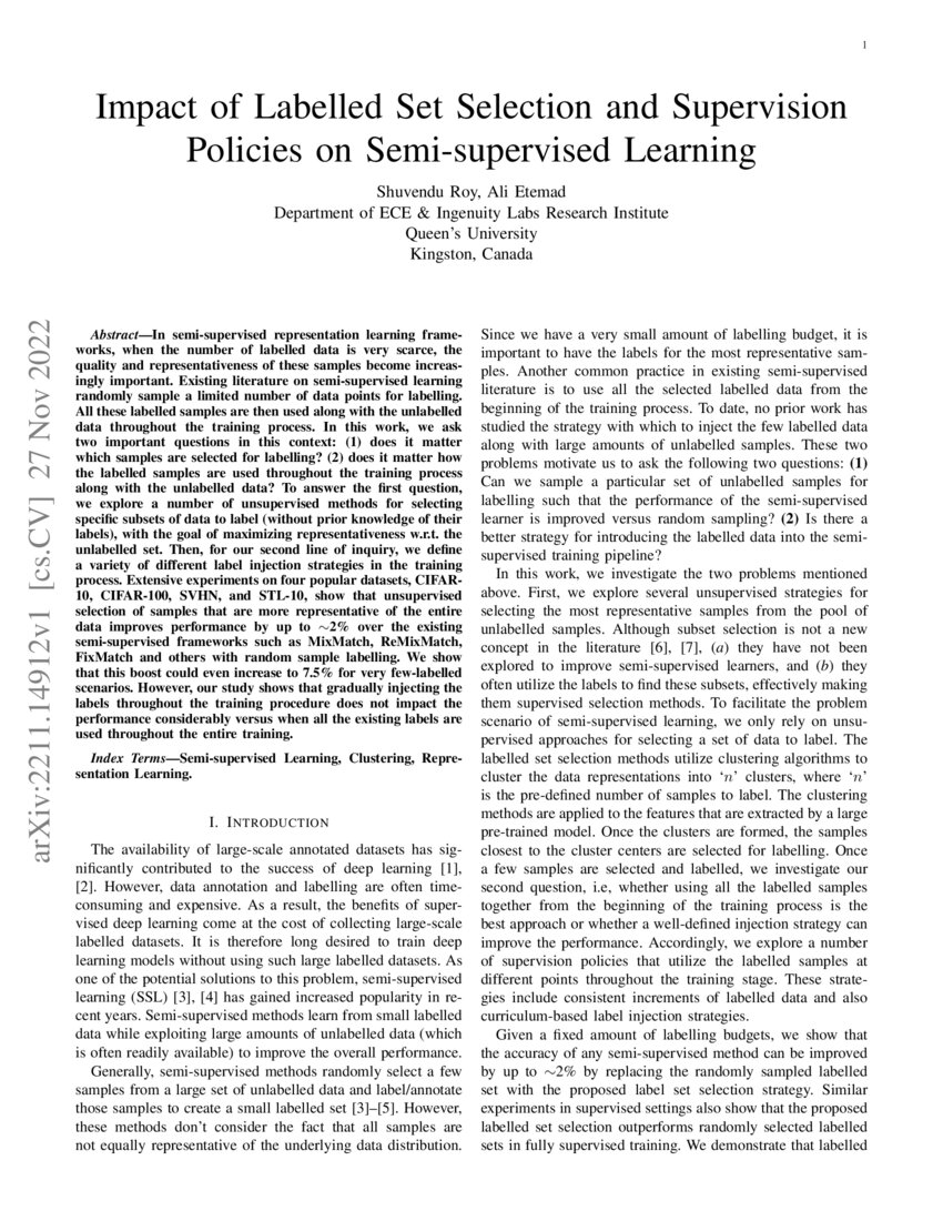 Impact of Labelled Set Selection and Supervision Policies on Semi-supervised Learning | DeepAI