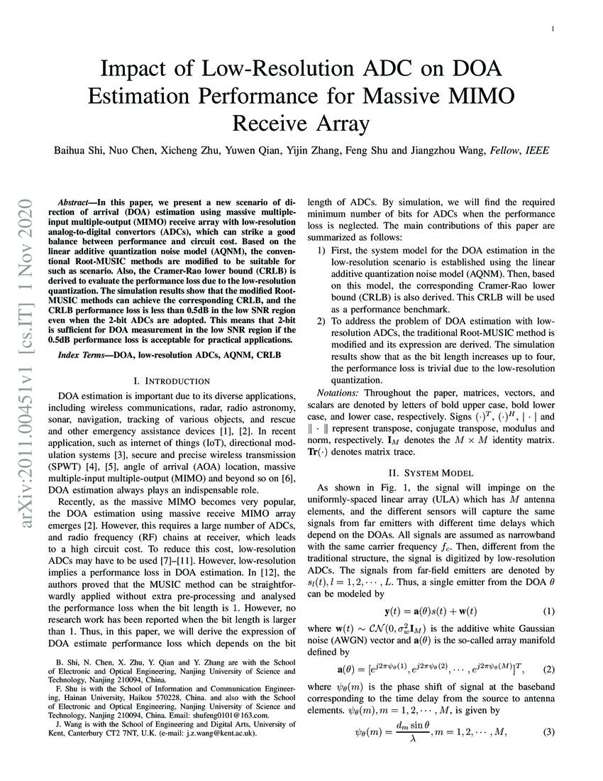 Impact Of Low Resolution Adc On Doa Estimation Performance For Massive Mimo Receive Array Deepai 