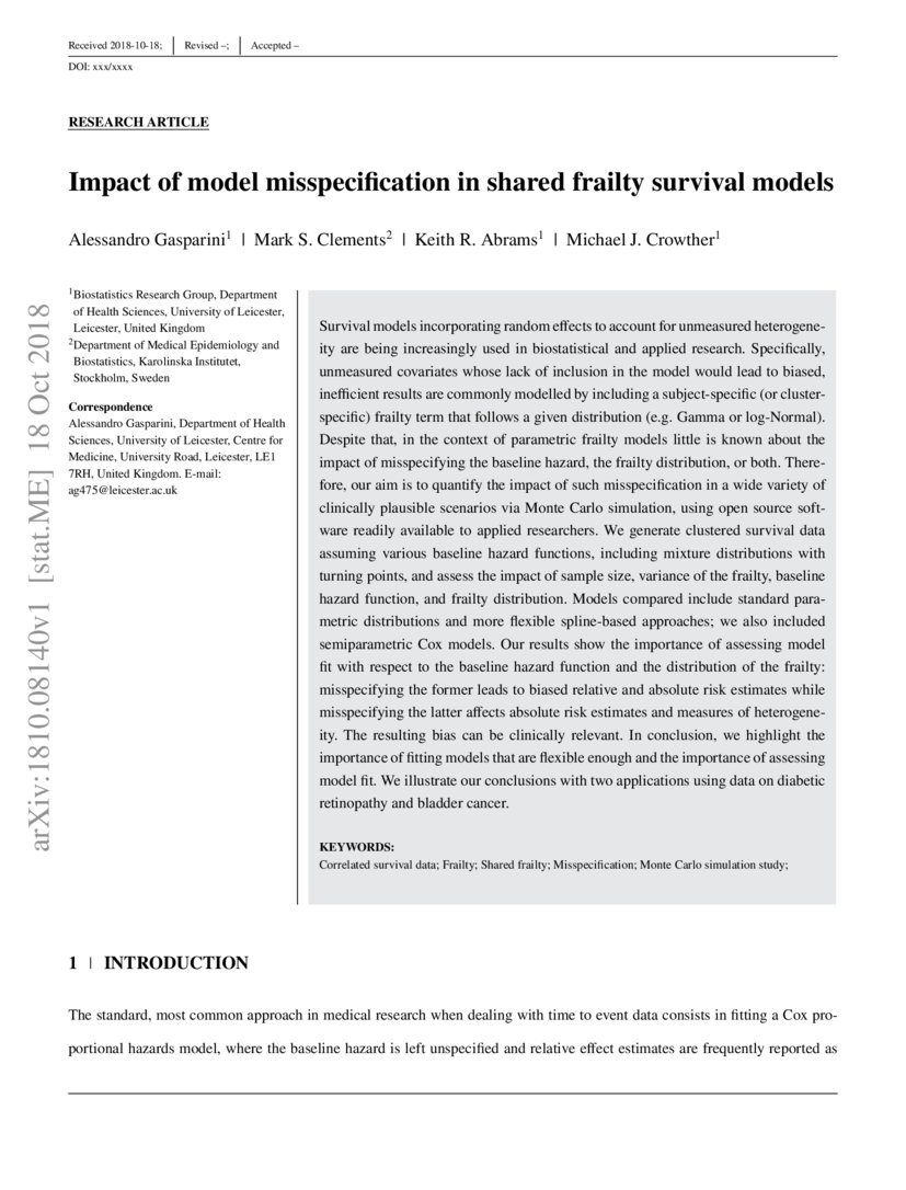 Impact Of Model Misspecification In Shared Frailty Survival Models Deepai