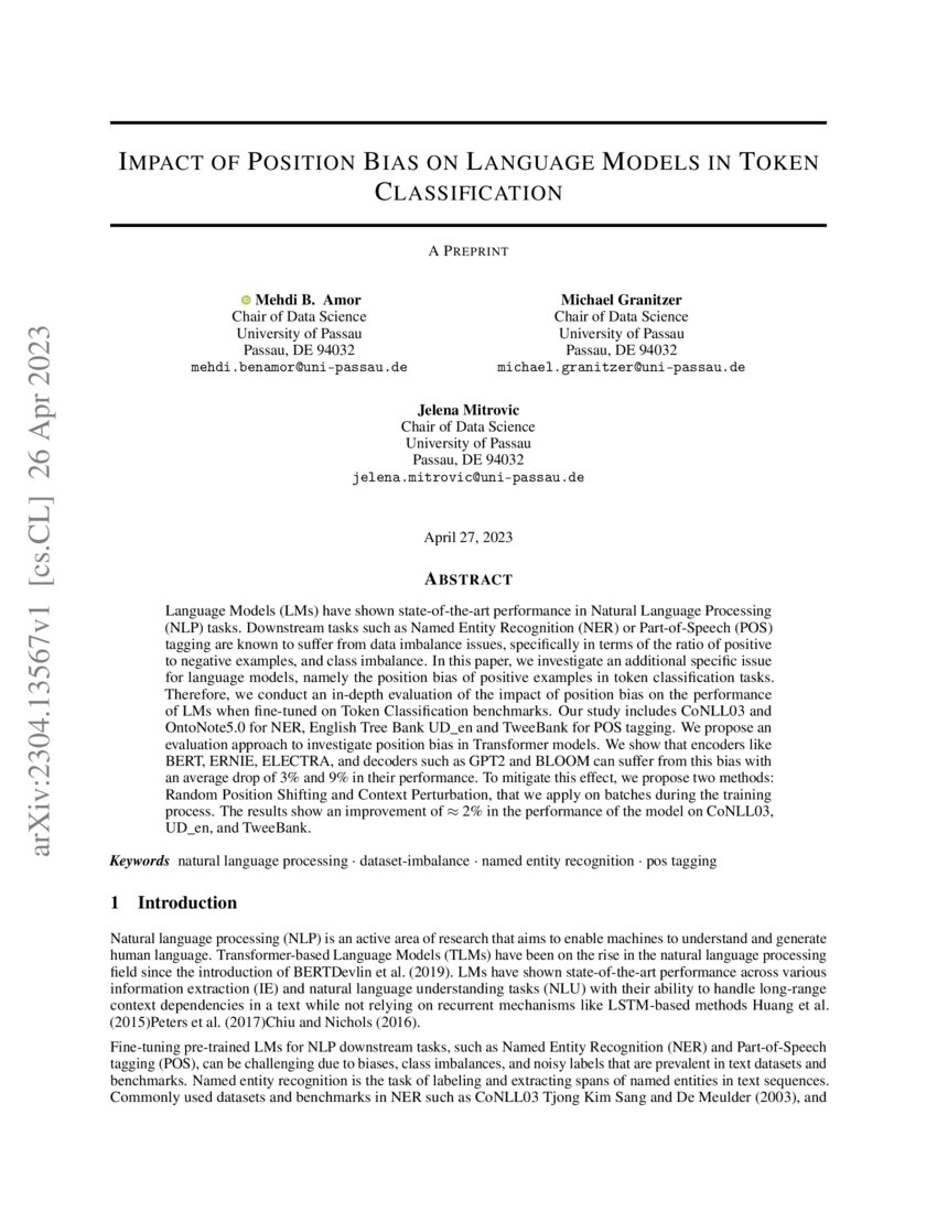 Impact of Position Bias on Language Models in Token Classification | DeepAI