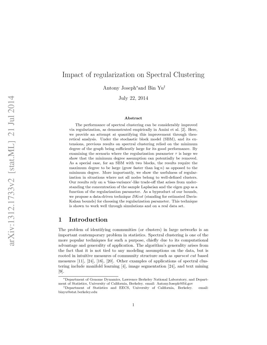 Impact Of Regularization On Spectral Clustering Deepai