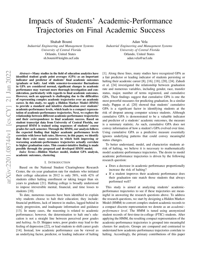 Impacts of Students Academic Performance Trajectories on Final Academic ...