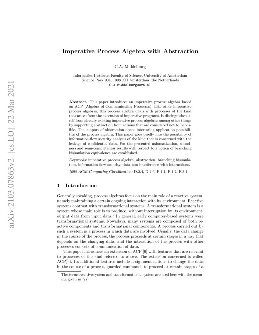 Imperative process algebra with abstraction | DeepAI