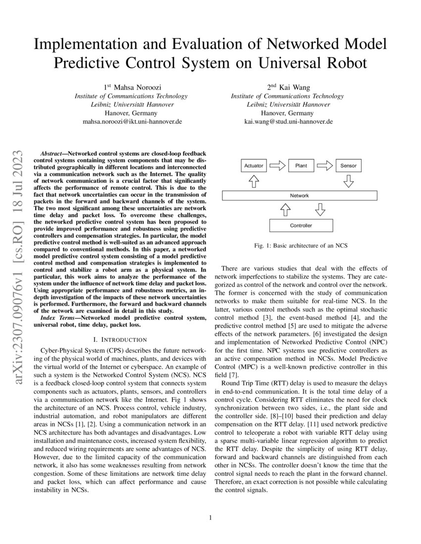 Implementation And Evaluation Of Networked Model Predictive Control System On Universal Robot