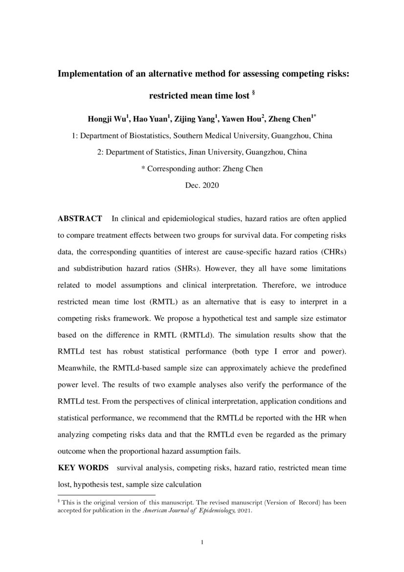 Implementation Of An Alternative Method For Assessing Competing Risks Implementation Of An Alternative Method For Assessing Competing Risks