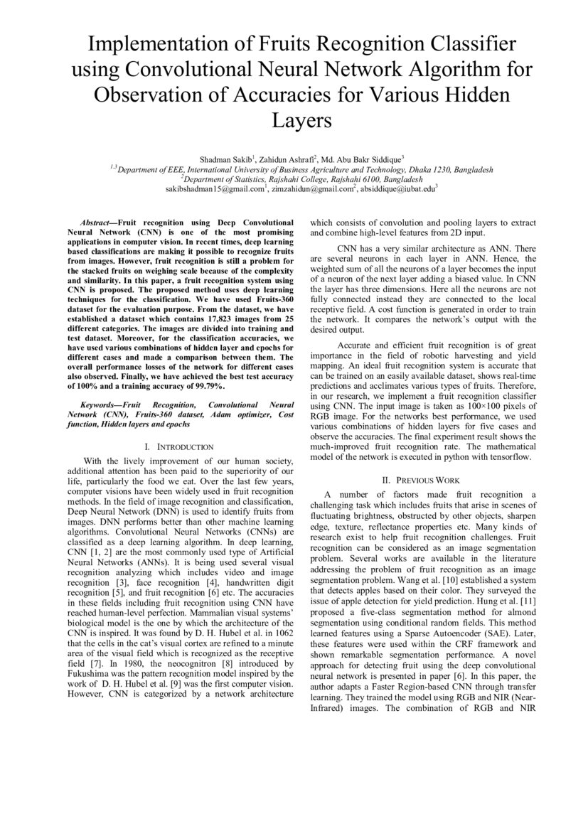 Implementation Of Fruits Recognition Classifier Using Convolutional
