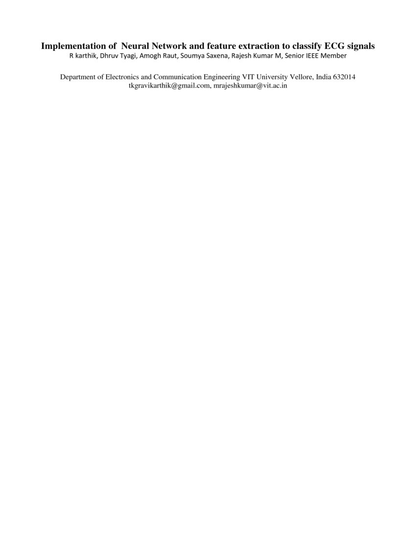 Implementation Of Neural Network And Feature Extraction To Classify Ecg Signals Deepai