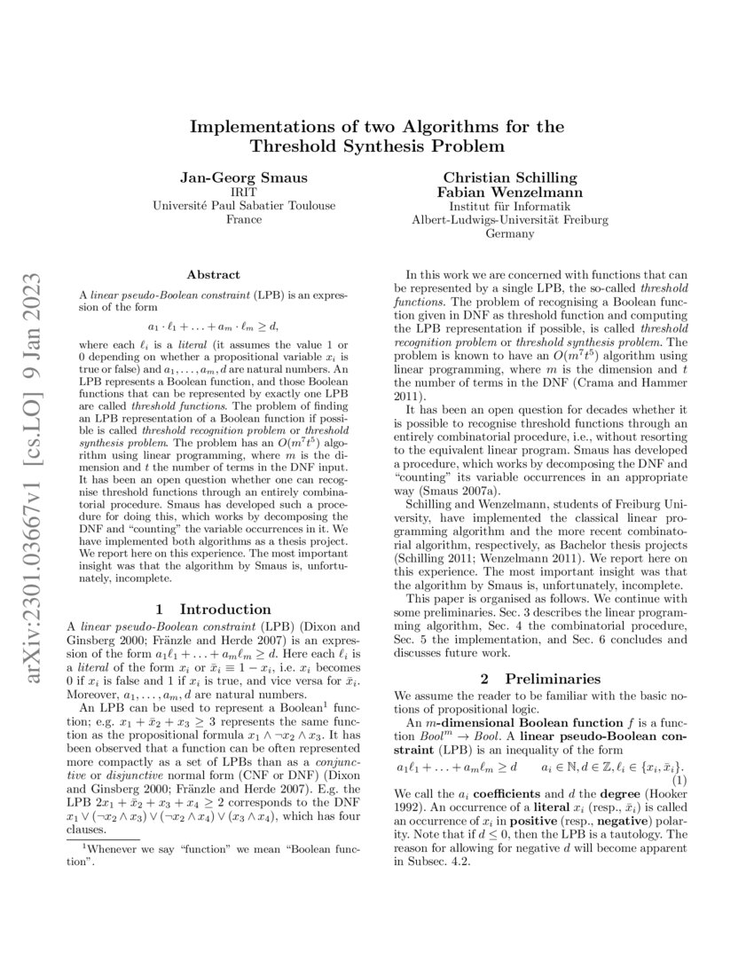 Implementations Of Two Algorithms For The Threshold Synthesis Problem Deepai 