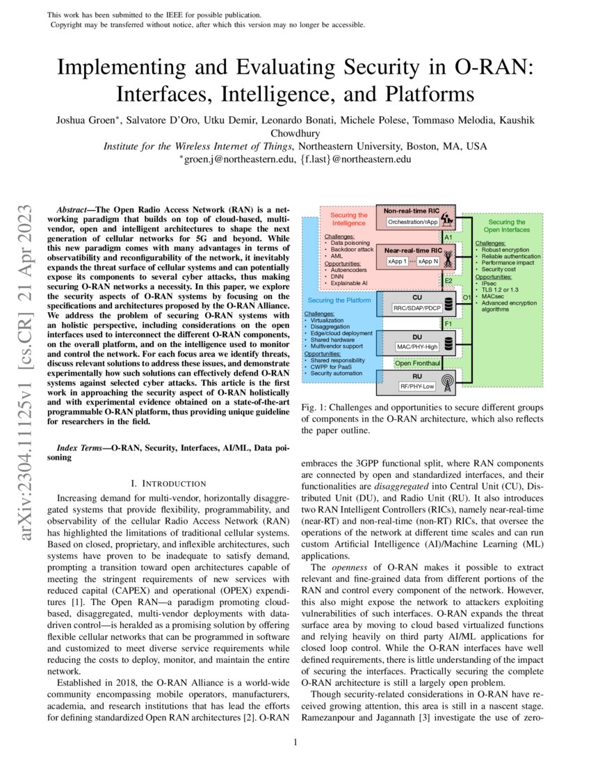 Implementing And Evaluating Security In O Ran Interfaces Intelligence